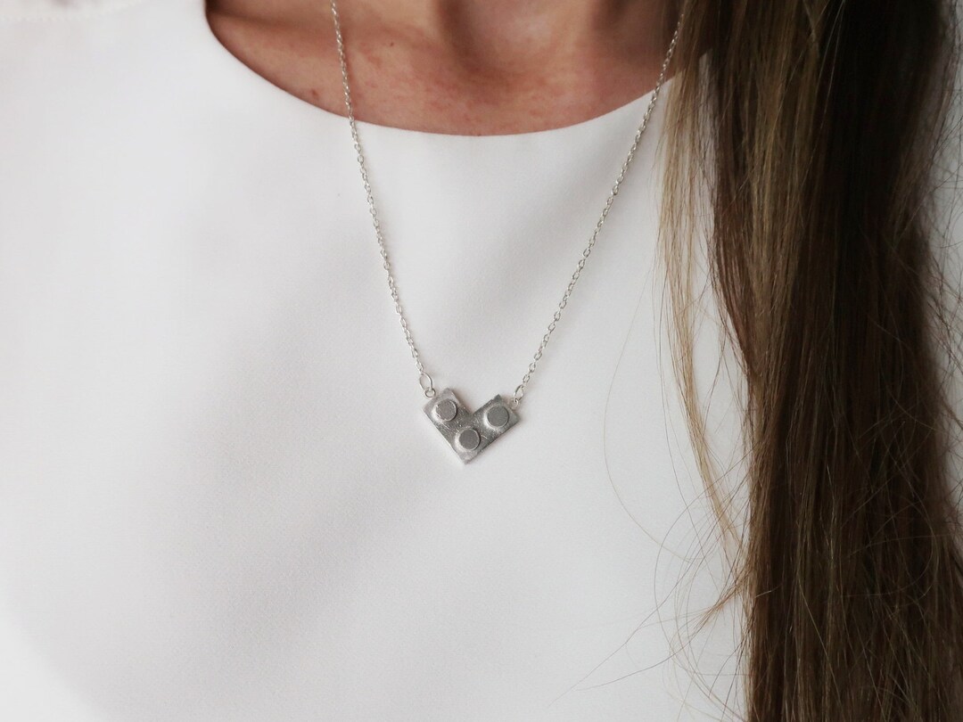 Sterling Silver Construction Brick Necklace Block Pendant Construction ...