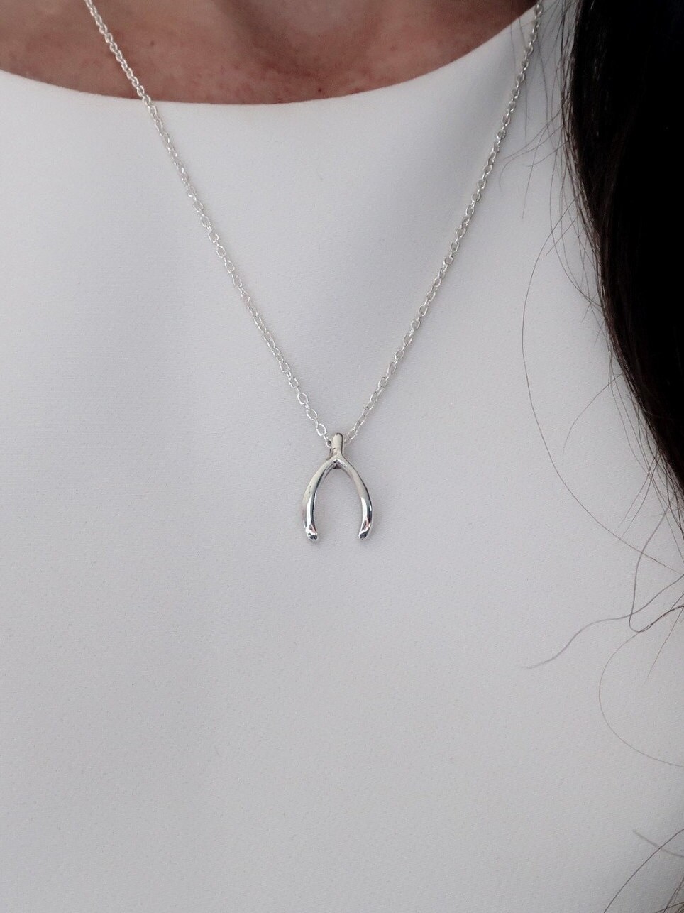 Sterling silver wishbone necklace Wishbone pendant | Etsy