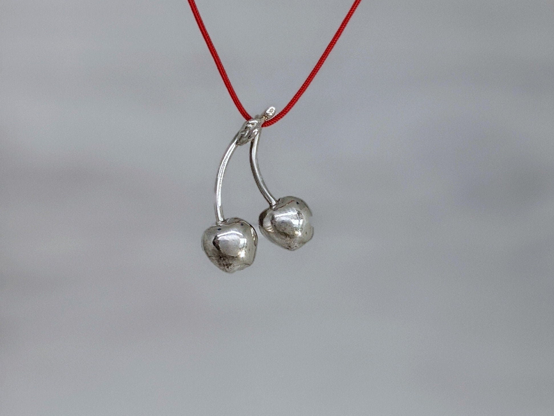 Sterling silver cherry necklace Cherry pendant necklace | Etsy
