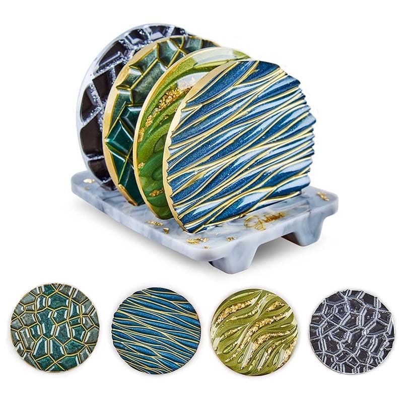 Textured Silicone Resin Coaster Mold Set With Holder - Etsy