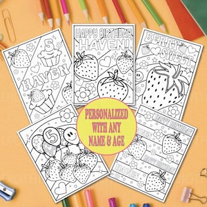 Customizable Strawberry Themed Birthday Coloring Pages for Kids ...