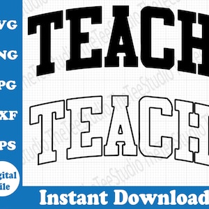 Teach Design File - Varsity Letters - Printable Png Cut File Svg - Back ...