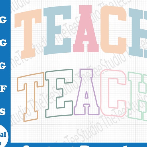 Teach Design File Varsity Letters Printable Png Cut File - Etsy