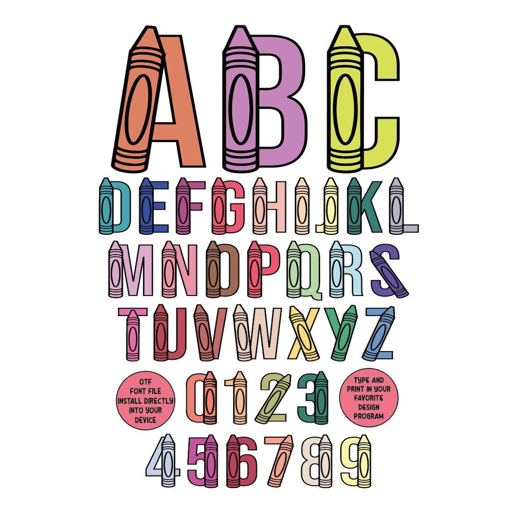 Instant Installable FONT OTF File Rainbow Crayon Color Font Cute ...
