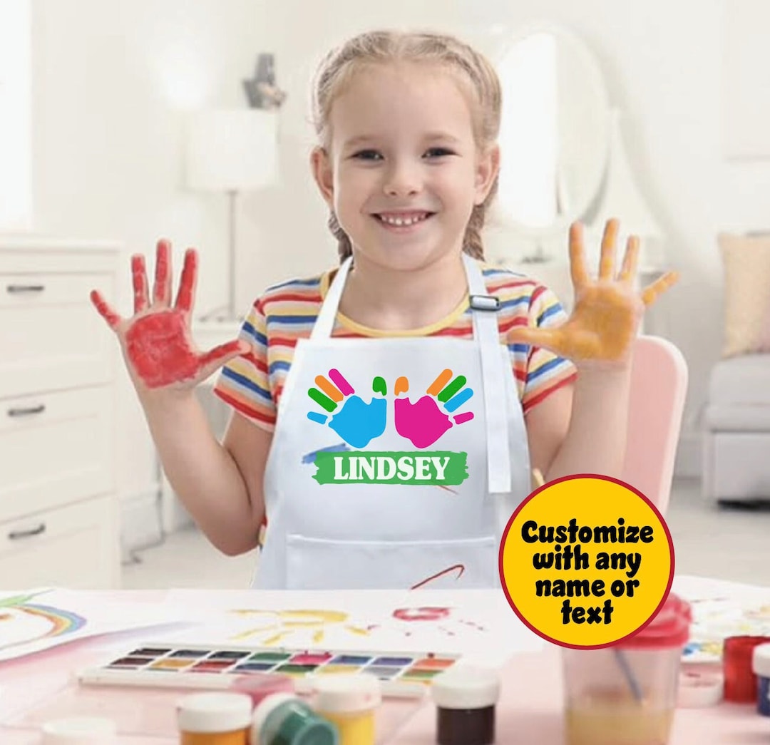 Kids Apron, Custom Painting Finger Paint Name Apron for Kids, Kids Art ...