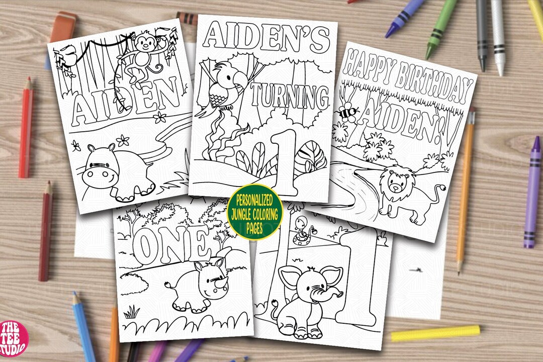 Jungle Customizable Birthday Coloring Pages for Kids Personalized Kid ...