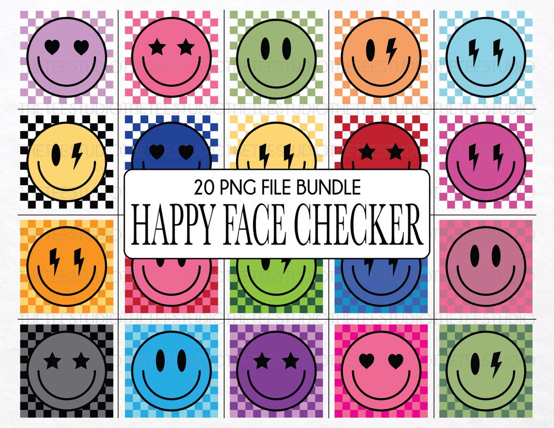 Checker Happy Face PNG Bundle: Retro Classroom Decor (digital Download ...