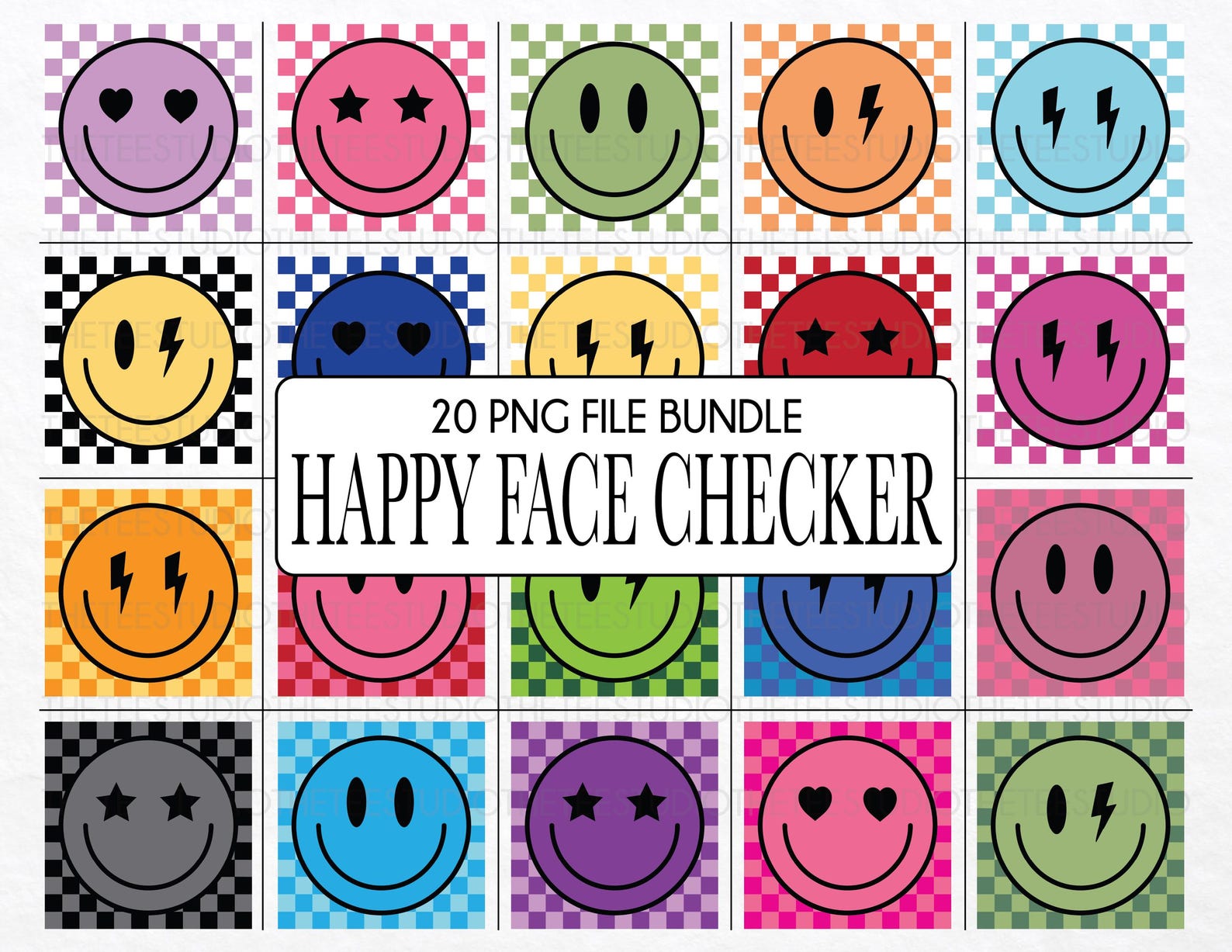 Checker Happy Face PNG Bundle: Retro Classroom Decor (digital Download ...
