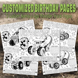 Customized Monster Truck Birthday Coloring Pages, Birthday Placemat ...