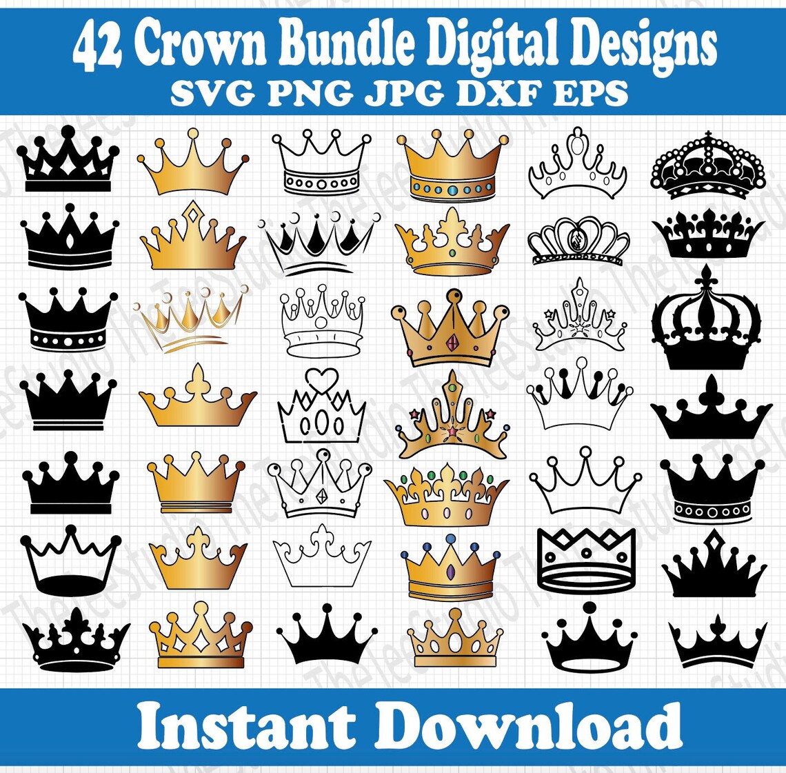 42 Crown Design Svg Bundle Cut File Printable PNG Craft - Etsy