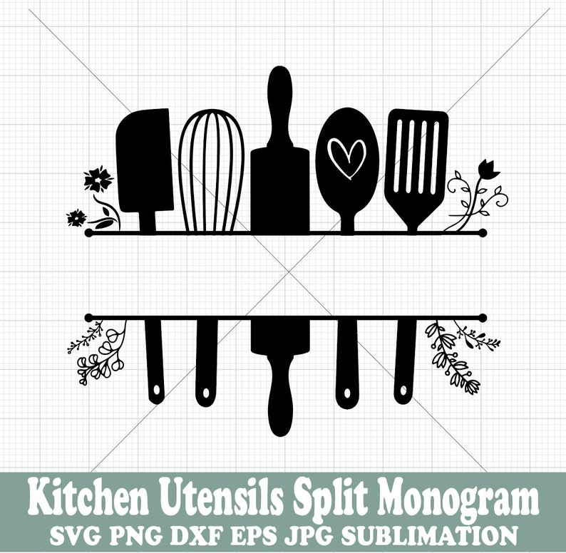 Kitchen Utensils Split Frame Monogram (svg, Png, Dxf, Eps, Jpg ...