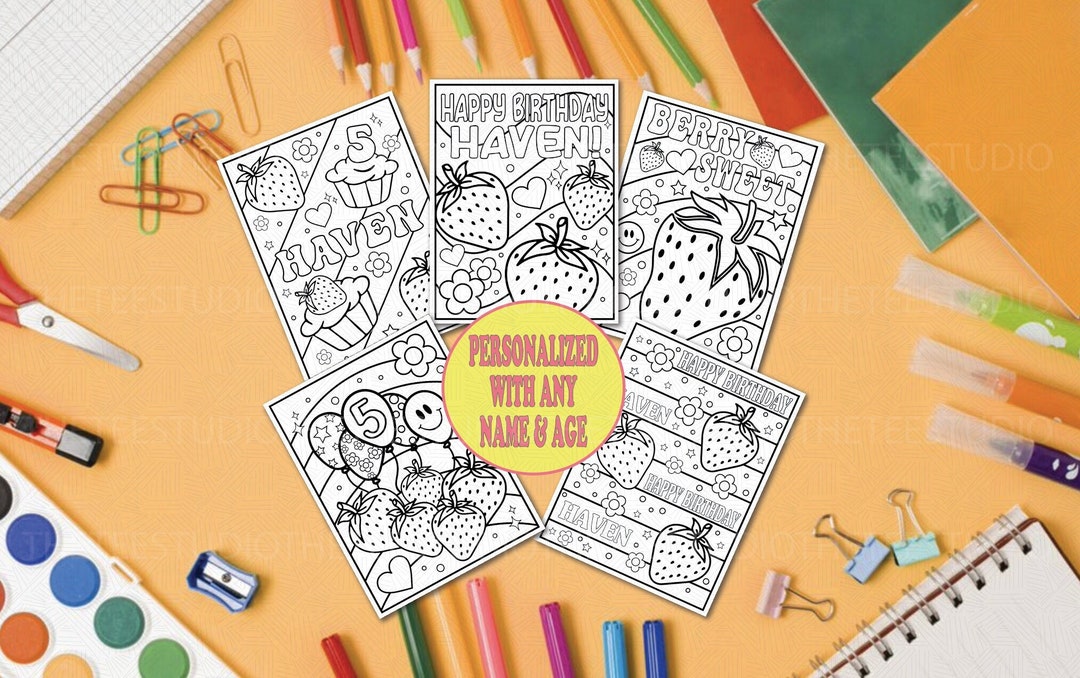 Customizable Strawberry Themed Birthday Coloring Pages for Kids ...