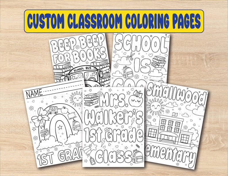 Custom Classroom Coloring Pages: Teacher, Grade, School (digital ...