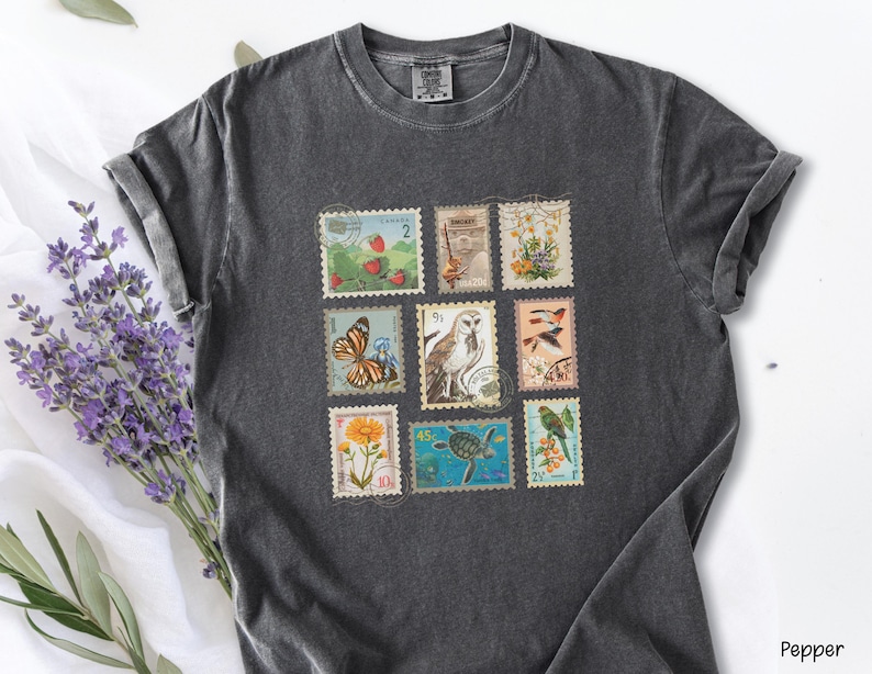 Vintage Stamp Collage Shirt: Comfort Colors Wildlife & Botanical Tee - Etsy