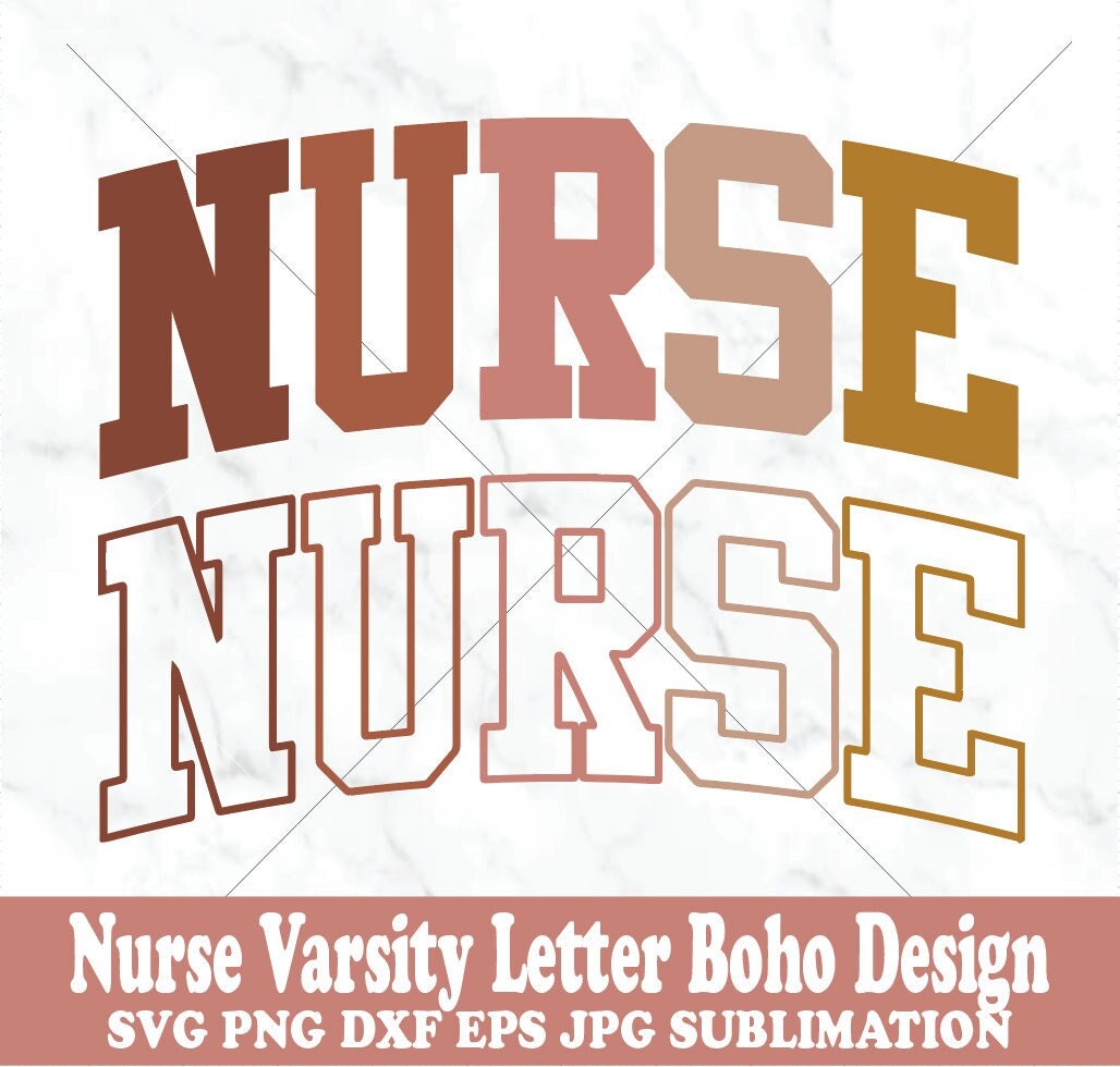 Nurse Boho Varsity Letters Color Design File Fall Printable | Etsy