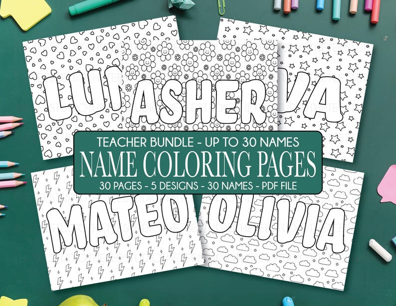 Custom Names Coloring Pages: Teacher Class Bundle (PDF Digital Download ...