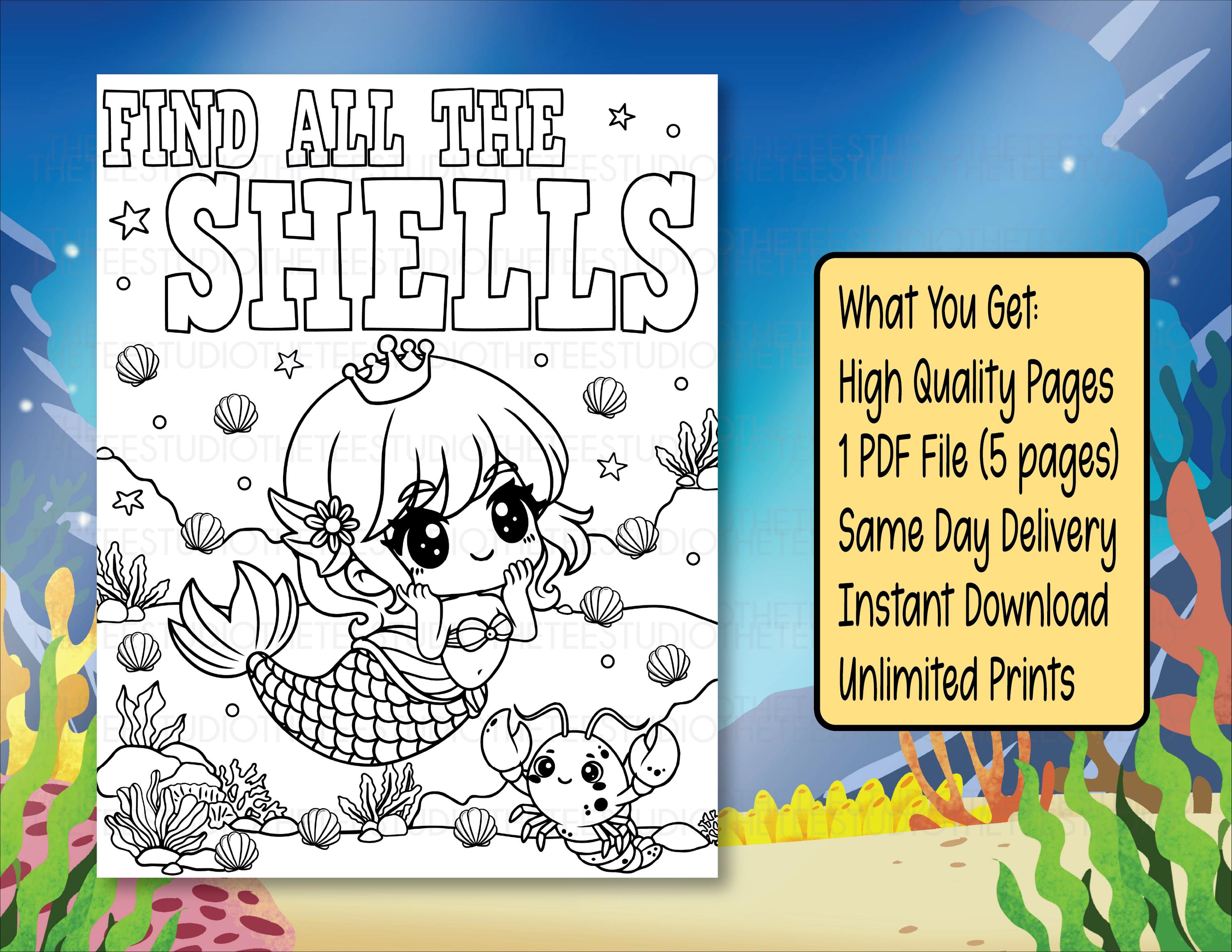 Mermaid Activity Pages Kids Printable Games Coloring Underwater Animals ...