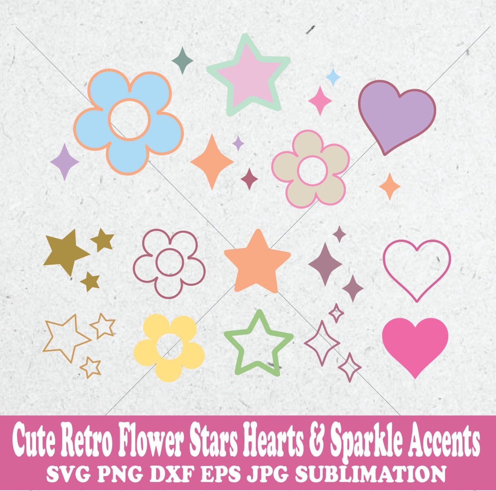 Cute Retro Sparkle Bundle Layered Design File Hearts Stars Flowers ...
