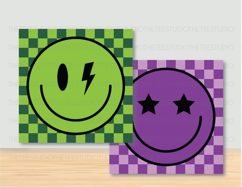 Checker Happy Face PNG Bundle: Retro Classroom Decor (digital Download ...