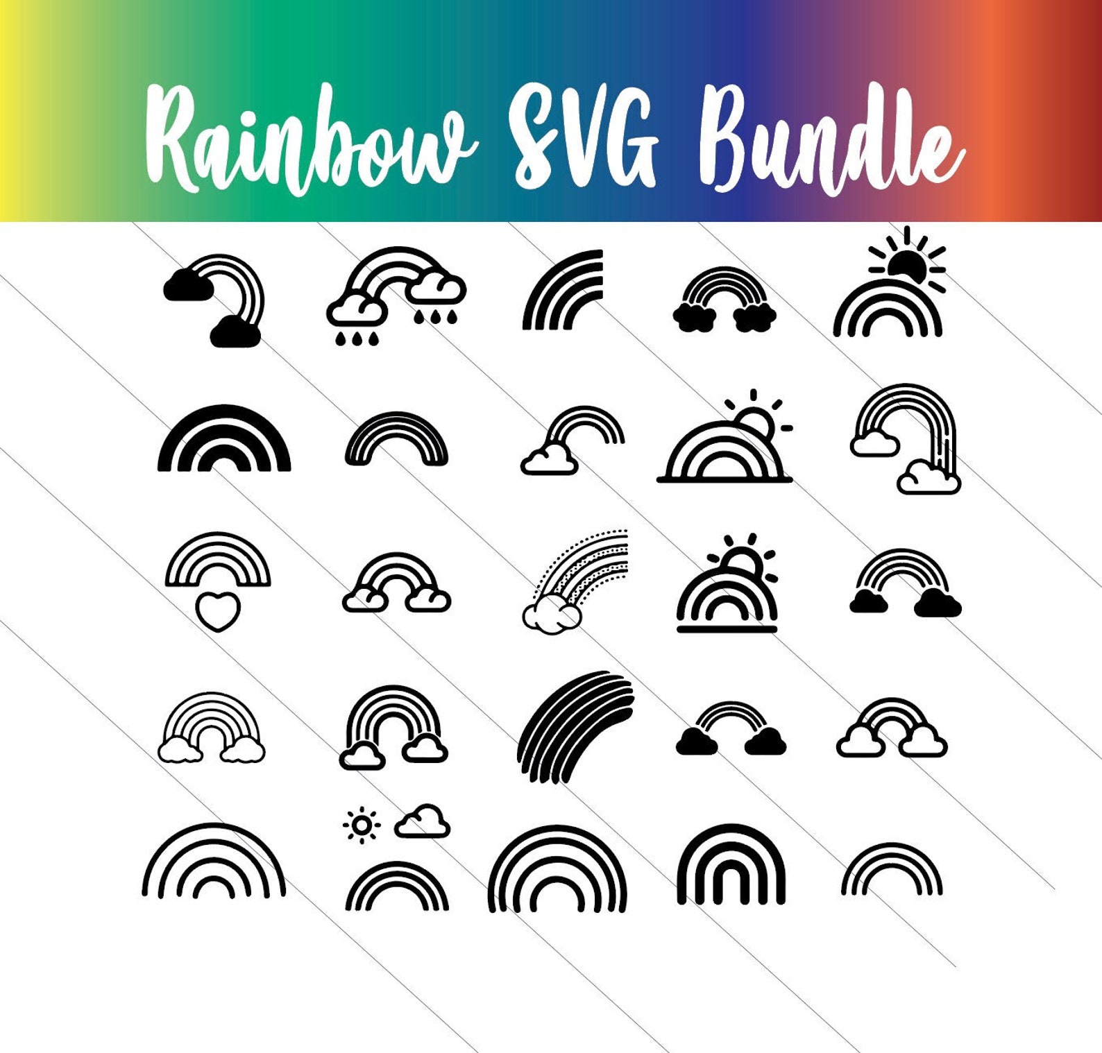 Rainbow Svg Rainbow With Clouds Svg Rainbow Clipart - Etsy