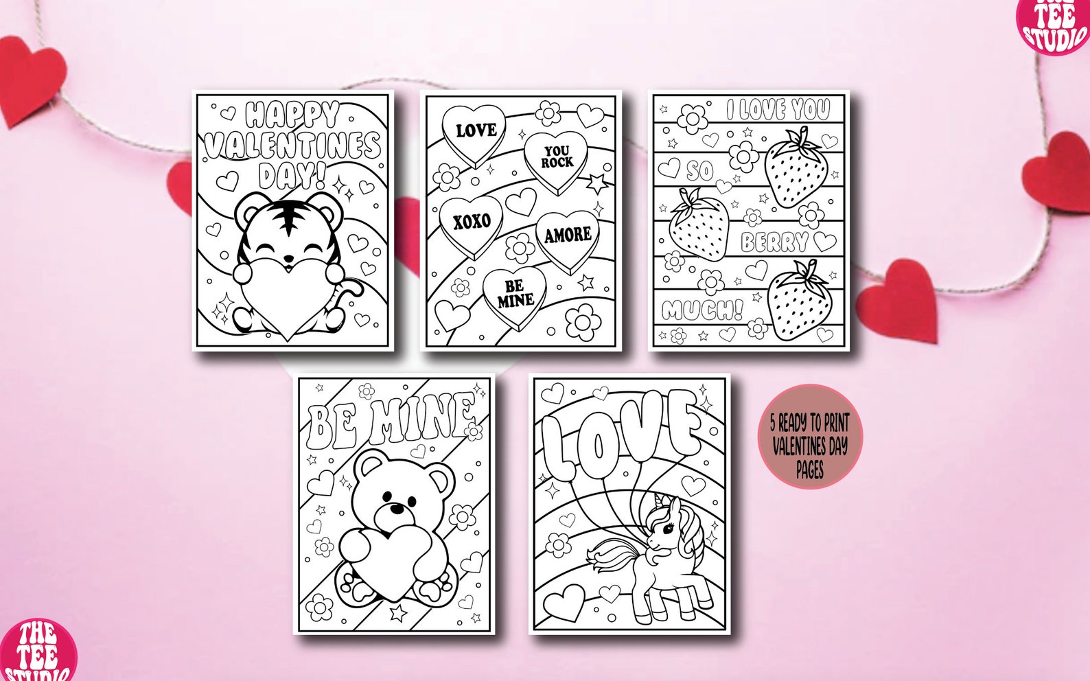 Animals Valentine's Day Coloring Pages (digital File - Etsy