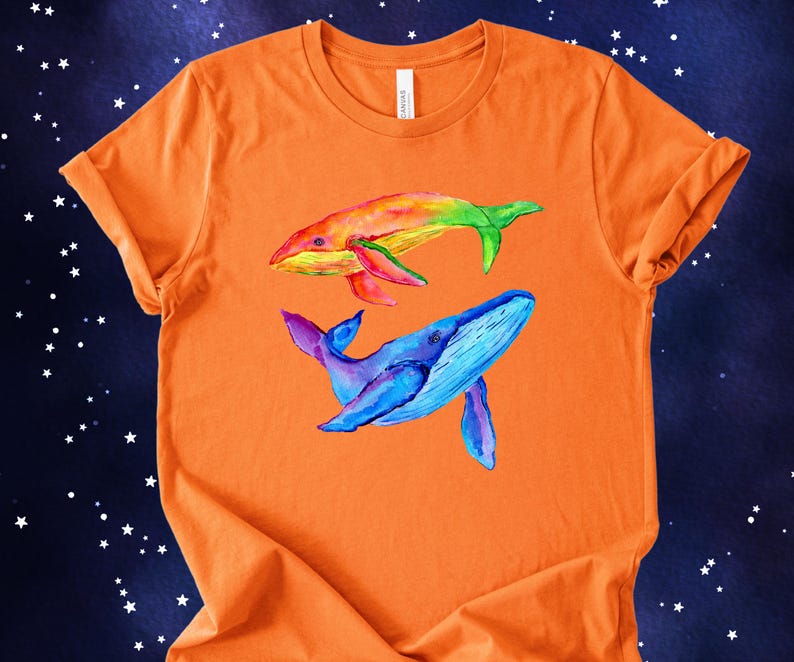 Aquarell Wal-T-Shirt: Regenbogen Sea Life Art - Bella Canvas Unisex T ...