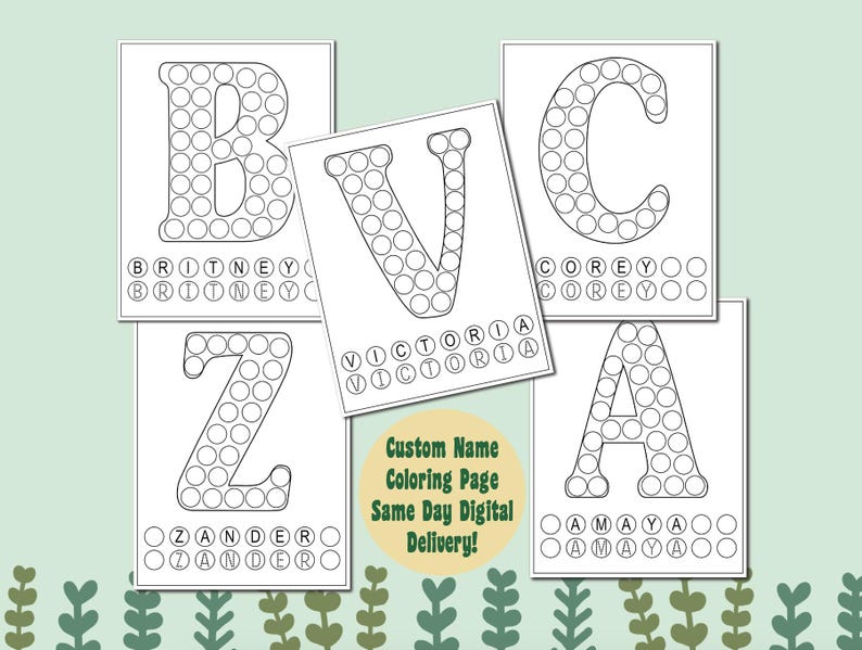 Custom Name Dot Marker Coloring Page: Personalized Initial (digital ...