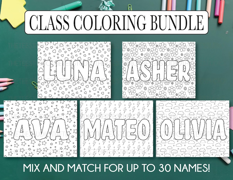 Custom Names Coloring Pages: Teacher Class Bundle (PDF Digital Download ...