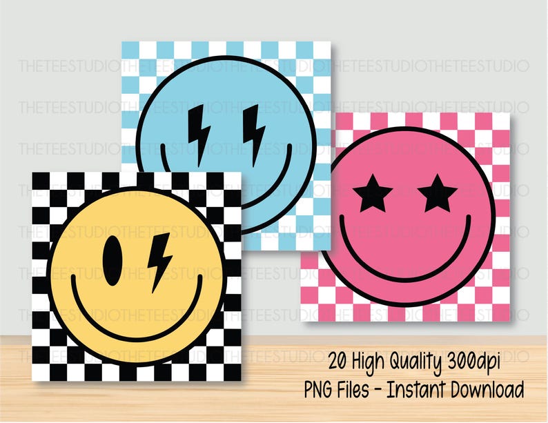Checker Happy Face PNG Bundle: Retro Classroom Decor (digital Download ...