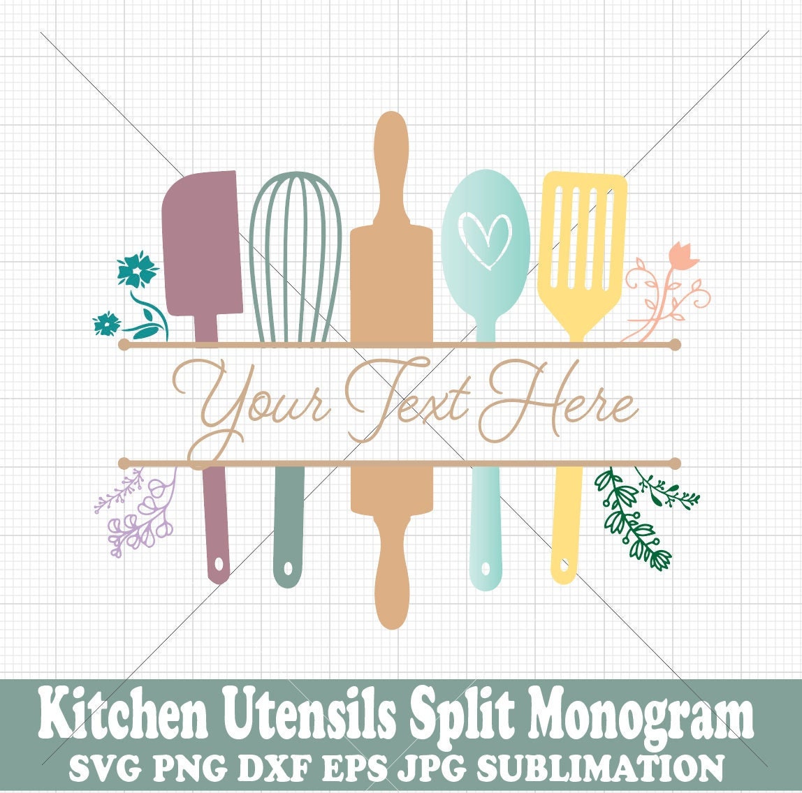 Kitchen Utensils Split Frame Monogram (svg, Png, Dxf, Eps, Jpg ...