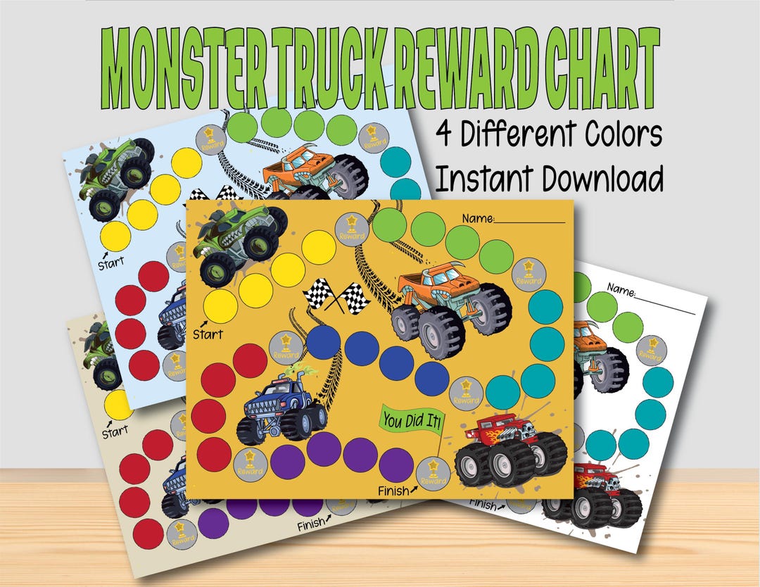 Printable Monster Truck Reward Chart Big Truck Mud Fun Toddler Potty ...