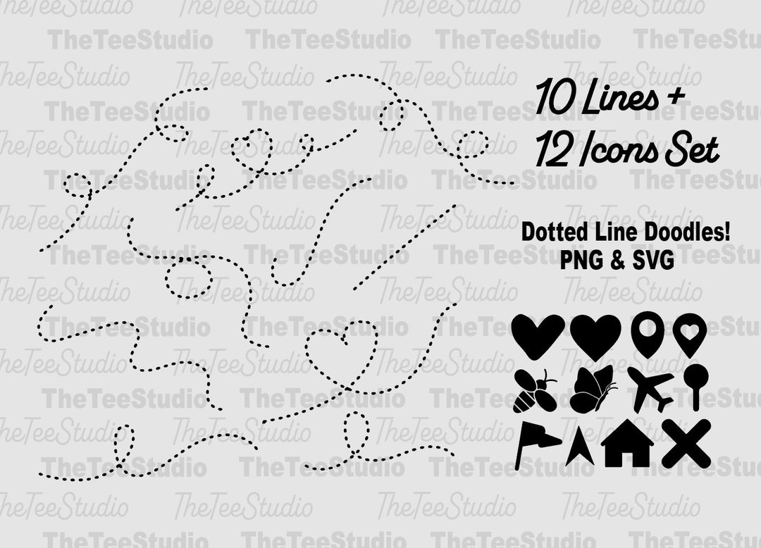 Dotted Line Svg, Set 10 Design Set + 12 Pin & Heart Png, Dashed Line ...