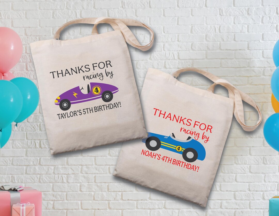 Personalized Race Car Birthday Tote Bag: Custom Name Party Favor - Etsy