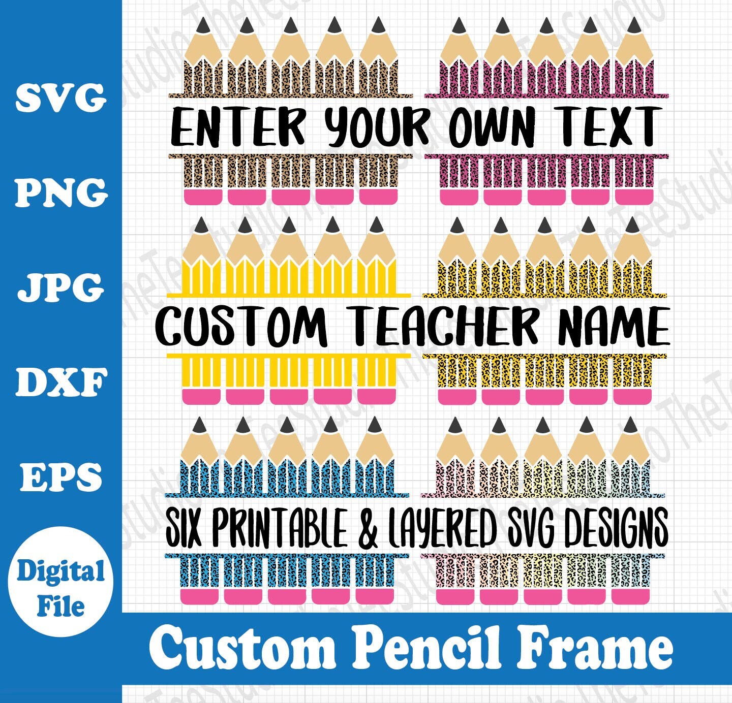 Pencil Animal Print Custom Teacher Name Frame Monogram Layered | Etsy