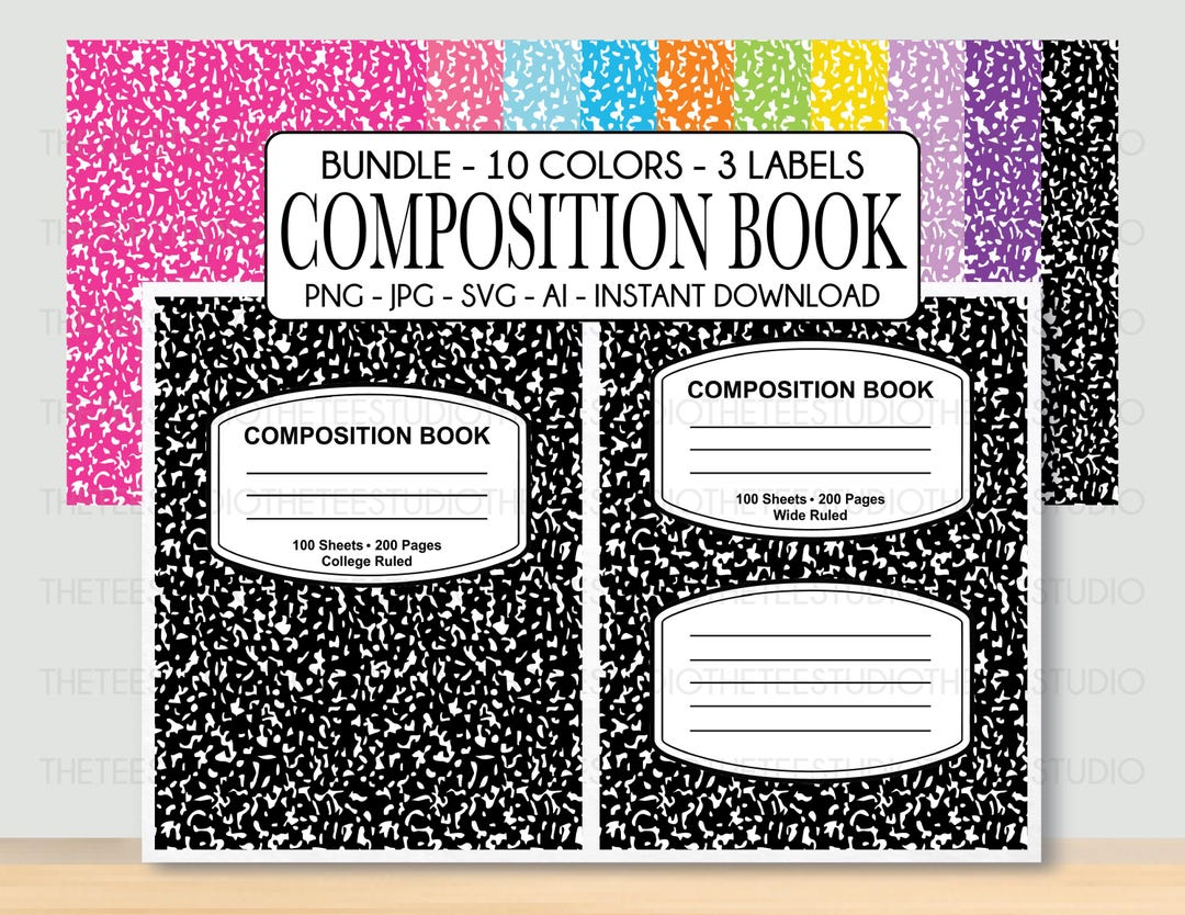 Composition Book Cover Template Bundle, 10 Colors (digital Download) - Etsy