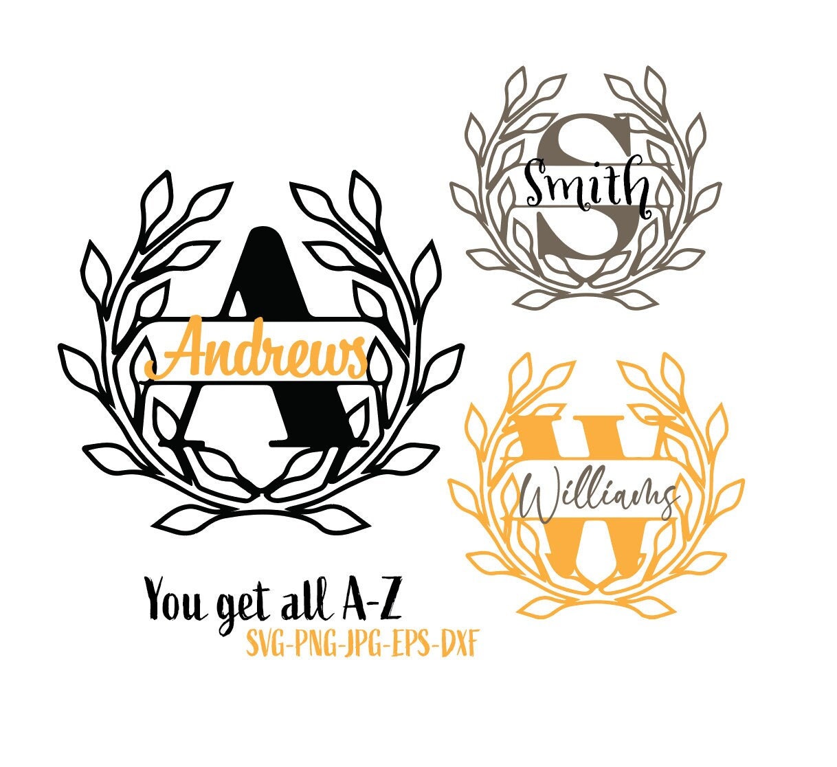 Split Monogram A-Z 26 Svg Dxf Eps Jpg and Png Files Split - Etsy