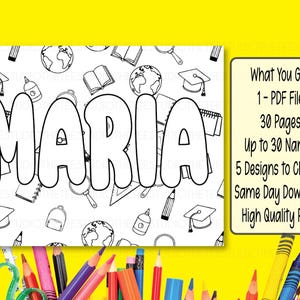 Custom Name Coloring Pages: Back to School Teacher Bundle (PDF Digital ...