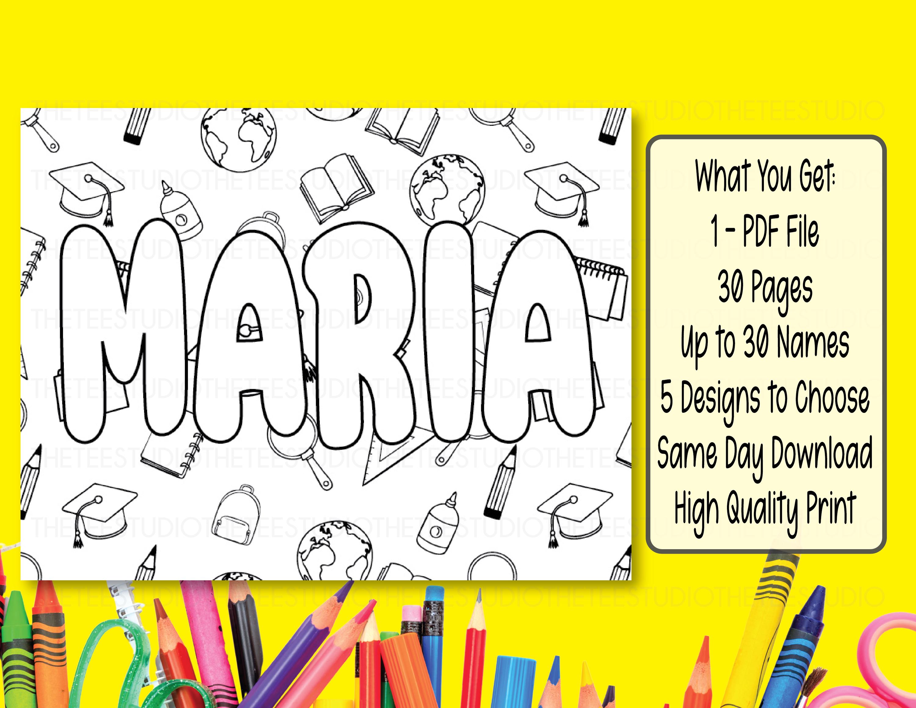 Custom Name Coloring Pages: Back to School Teacher Bundle (PDF Digital ...