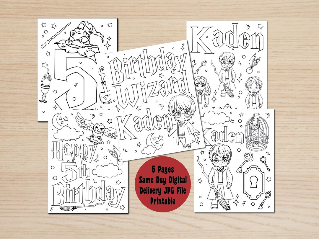 Wizard Birthday Coloring Pages: Custom Name, Magic Theme (digital ...