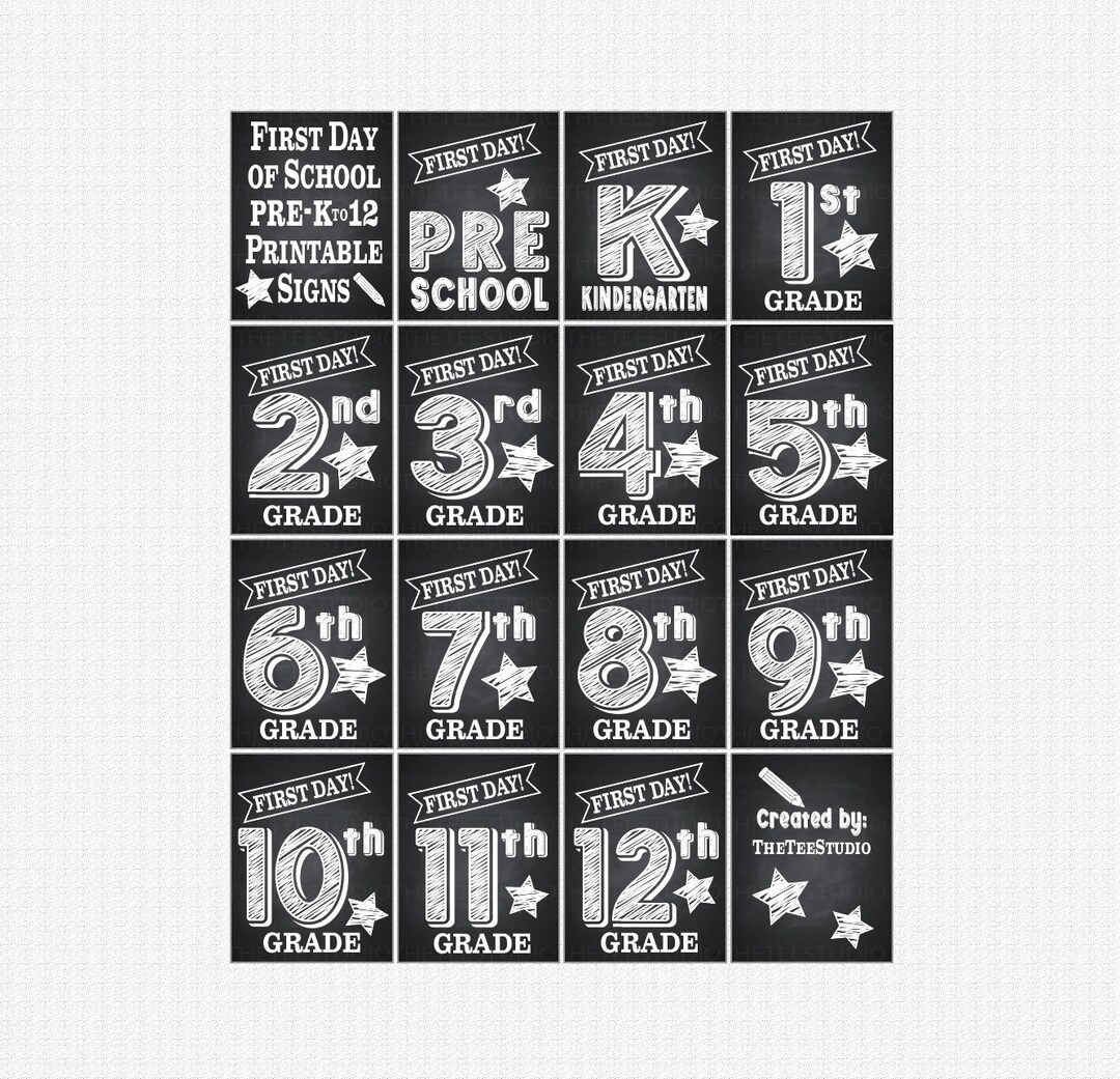 FIRST Day of School Printable Chalkboard Grades Sign - Kids Back to ...