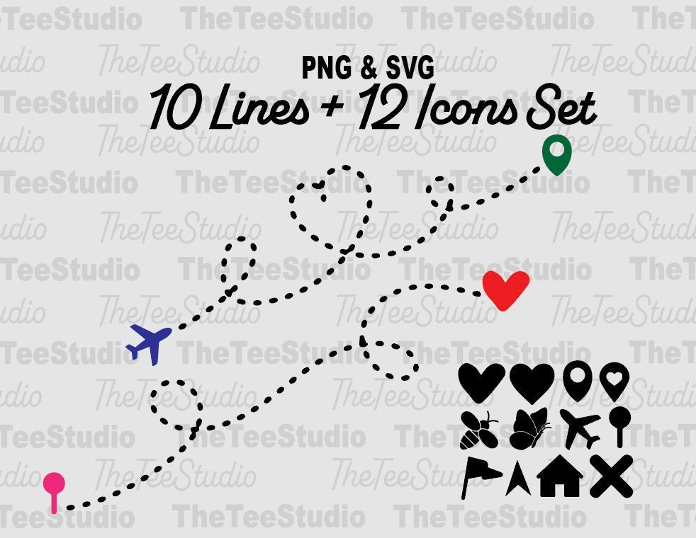Dotted Line Svg, Set 10 Design Set + 12 Pin & Heart Png, Dashed Line ...