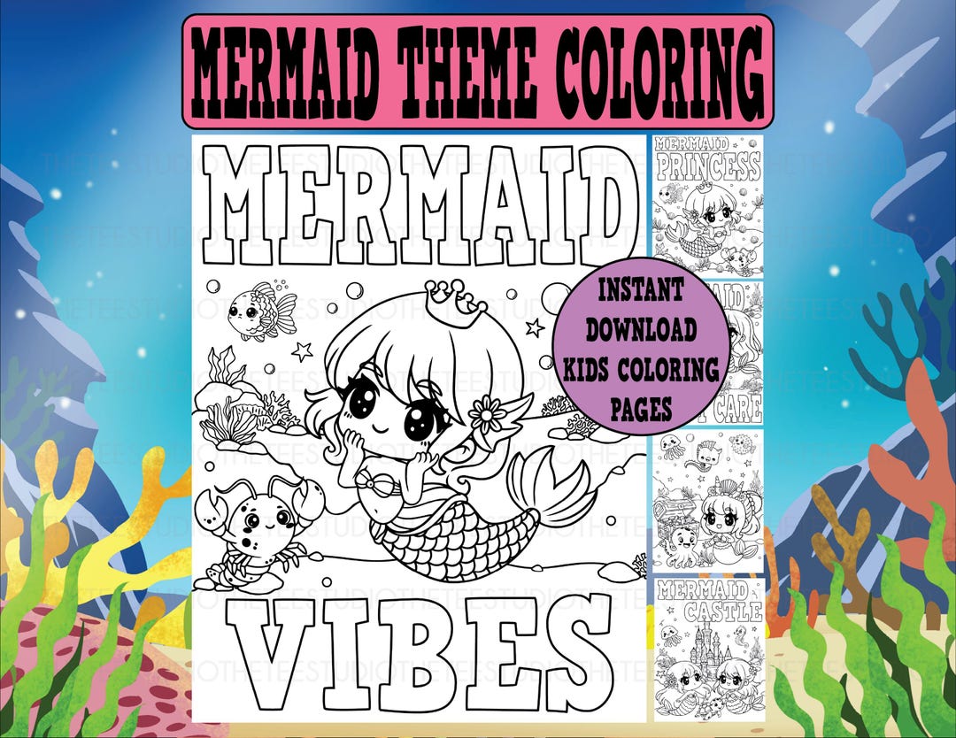 Mermaid Coloring Pages Printable Kids Ocean Sayings Underwater Animals ...