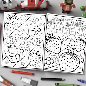 Customizable Strawberry Themed Birthday Coloring Pages for Kids ...