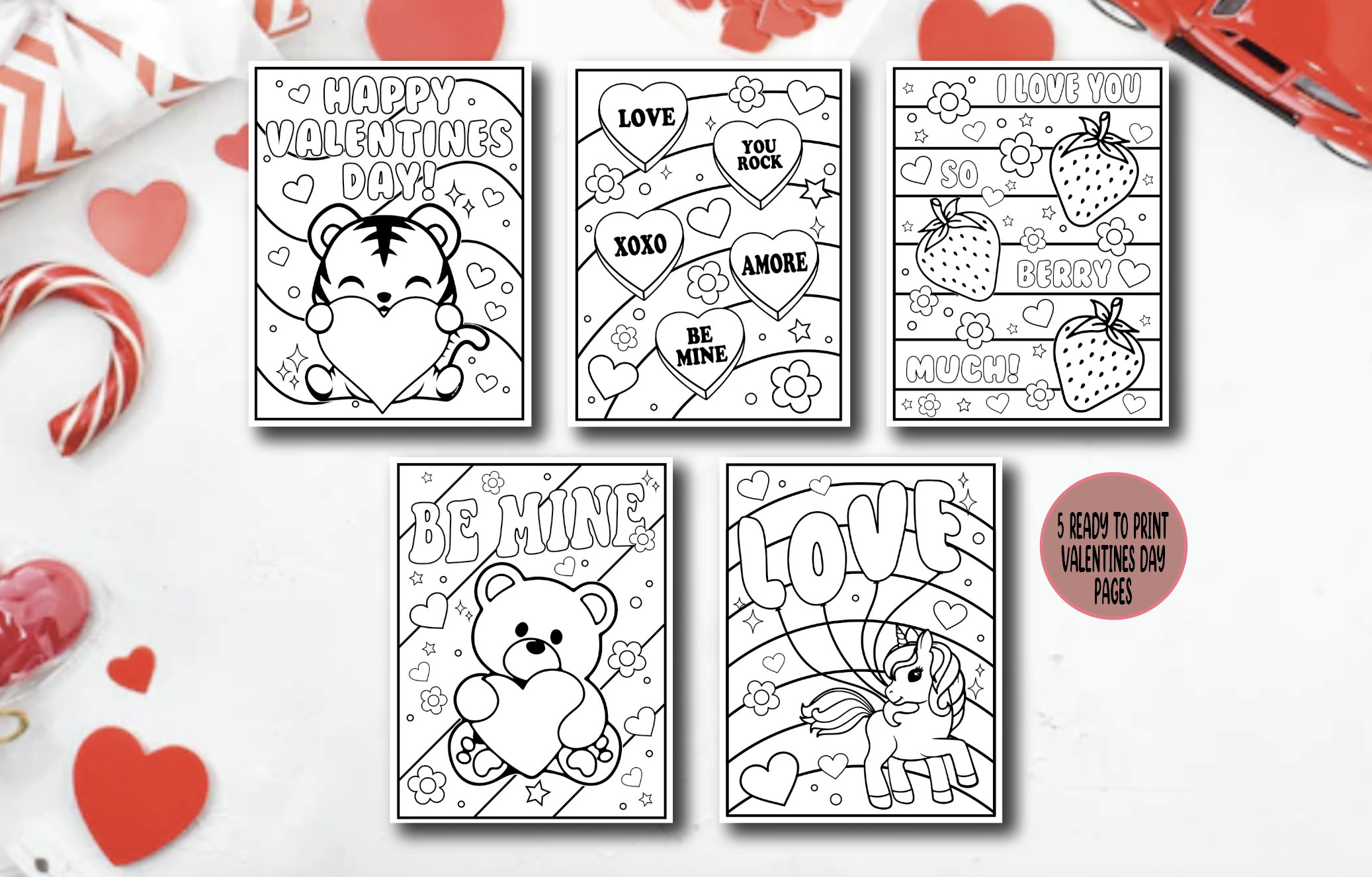 Animals Valentine's Day Coloring Pages (digital File - Etsy