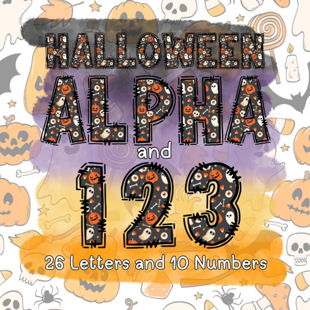 Halloween Letters & Numbers Clipart, Doodle Font Ghosts Pumpkins ...