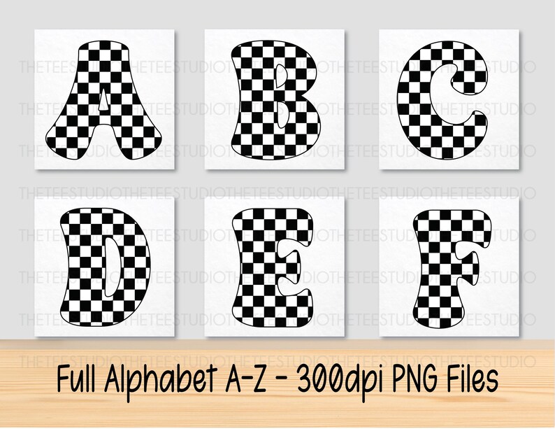 Retro Checkered Alphabet PNG: Black and White Letters, Numbers (digital ...