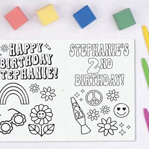 Customized Kids Birthday Retro Groovy Coloring Pages Party Favors ...