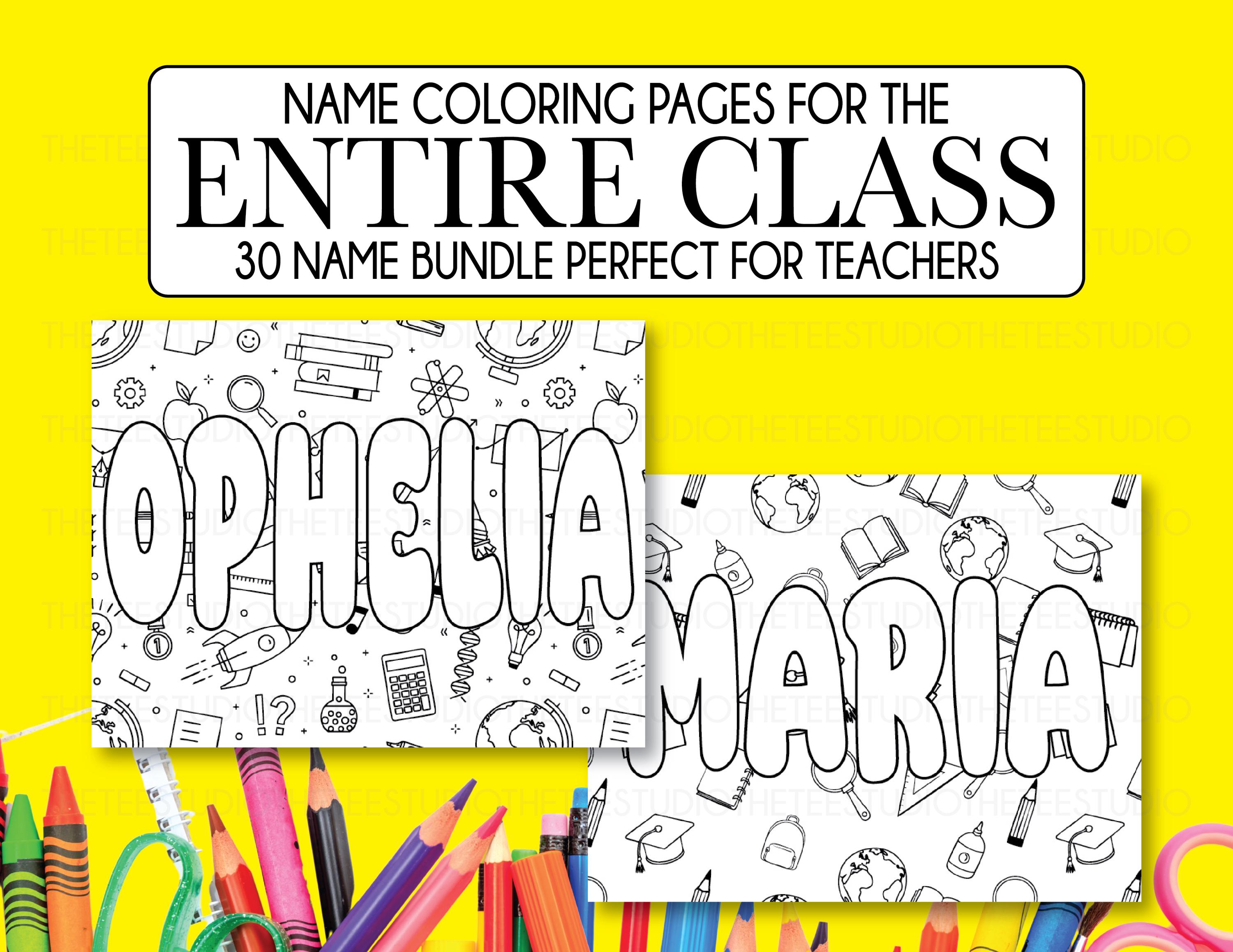 Custom Name Coloring Pages: Back to School Teacher Bundle (PDF Digital ...