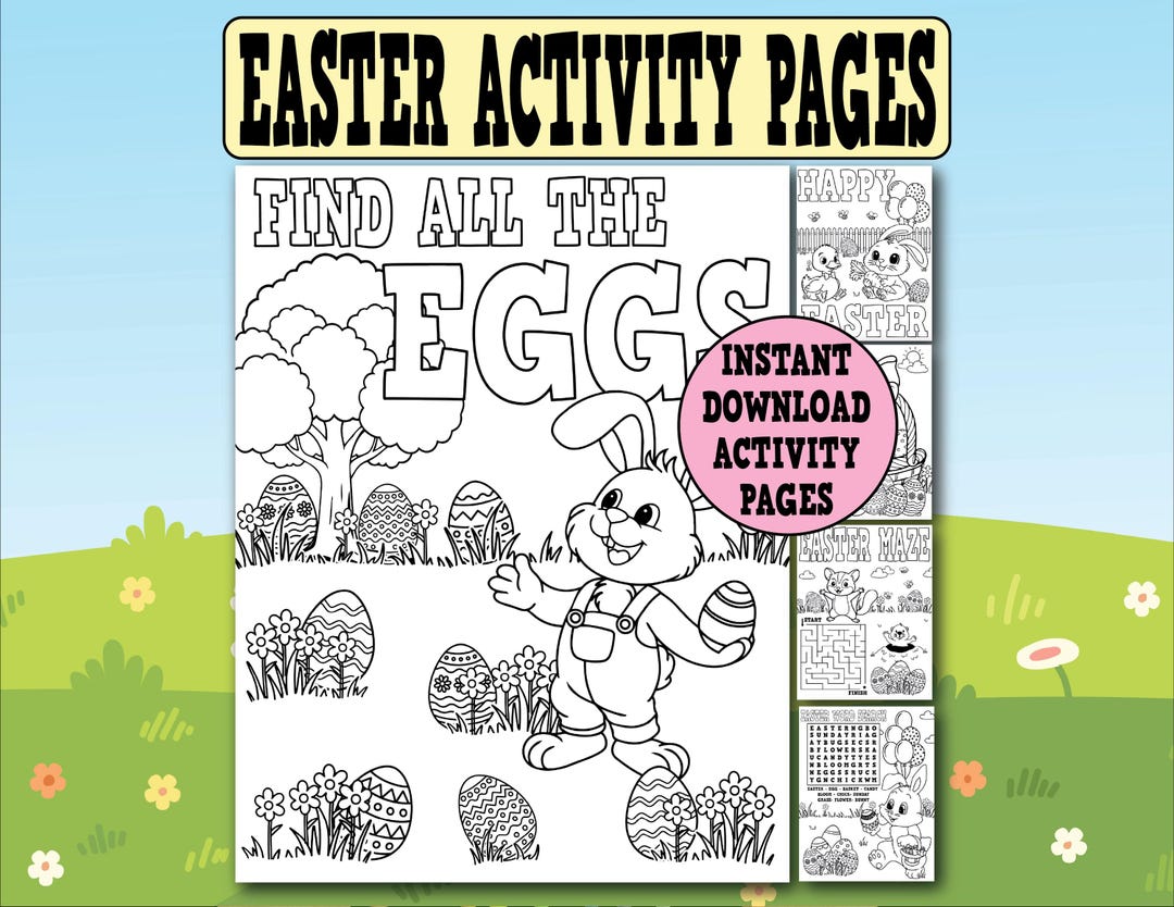 Easter Activity Pages Kids Printable Word Search Maze Coloring Bunny ...