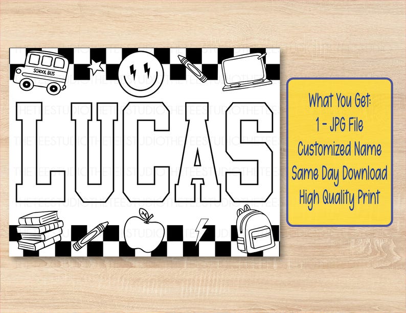 Personalized School Name Coloring Page: Retro Checkerboard Design ...